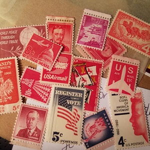Unused Red Postage Stamps Collection of Vintage Red US Postage Grab Bag ...