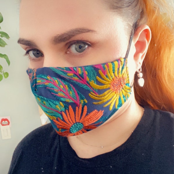 Embroidered Floral Face Mask-embroidered Cotton Mask-3 Layer-sale Mask ...