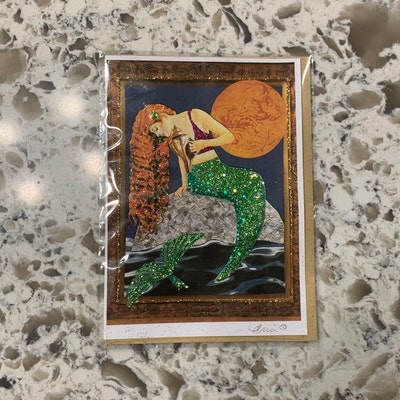 Rainbow Hair Mermaid Greeting Card, Handmade Glitter Embellished ...