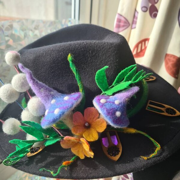 Witch Hat, Wizard Hat, Wool Hat, Halloween Costume, Flower and Fern Hat ...