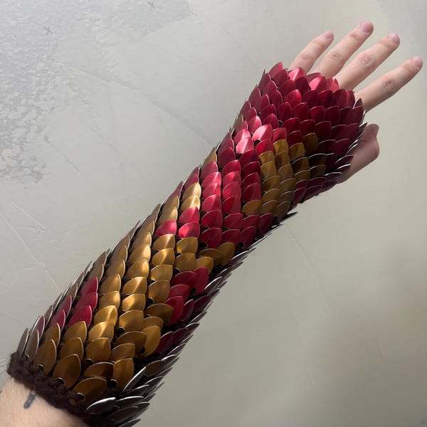 Scale Maille Knitted Dragonhide Armor Gauntlets Elbow Length Fully ...