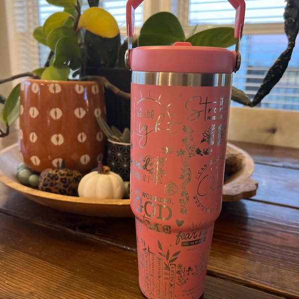 Bible Verses Engraved Tumbler | Cup Holder Friendly Travel Mug | Vacuum ...