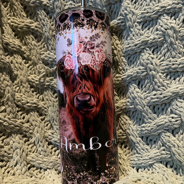Highland Cow Leopard Print 20oz Insulated Tumbler. Can Also Be ...