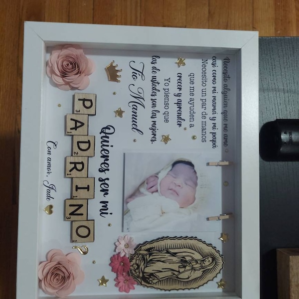 Godparents Proposal Shadow Box With Rosary | Godparents Gift With ...