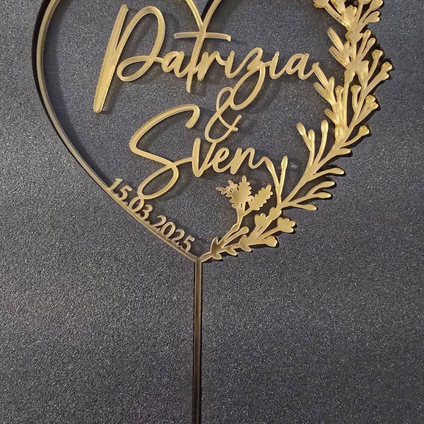 Gold Cake Topper With Heart, Heart Cake Topper, Wedding Cake Toppers ...