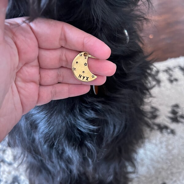 Personalized Moon Dog Tag, Gold or Silver Pet ID Tag - Etsy
