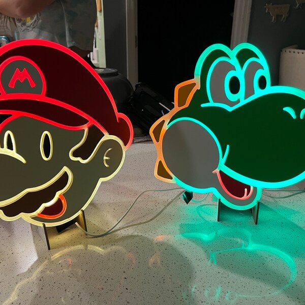 Yoshi Sign , Neon Like , Yoshi Light Art , Wall Decor, Yoshi Colored ...