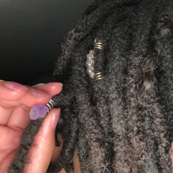 Raw Amethyst & Copper Loc Jewelry, Crystal Dreadlock Coils, Purple Gemstone Dread Cuffs ...