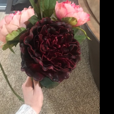 Dark Burgundy Peonies, Real Touch PU Flowers, DIY Silk Wedding, Bridal ...