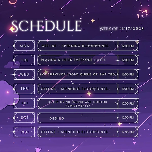 Starry Night Stream Schedule Template Canva Editable Twitch Weekly ...