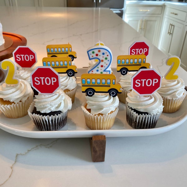 Wheels on the Bus Cupcake Toppers / Wheels on the Bus Party / Wheels on ...