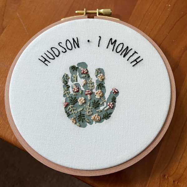 Mushroom Handprint Keepsake, Kids Embroidery PDF Pattern, Handprint ...