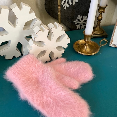Women Winter Mittens, Wool Mittens, Fluffy Mittens, Cute Mittens, Pink ...