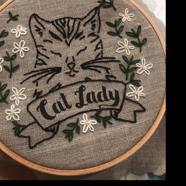 Modern Embroidery Kit: Cat Lady - Etsy