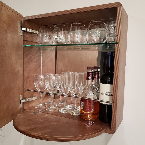 Tree Ring Hidden Bar Cabinet: Wood Carved Wall Mounted Liquor Storage ...