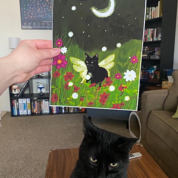 Black Cat Fairy Art Print, Whimsical Cat Lover Gift - Etsy