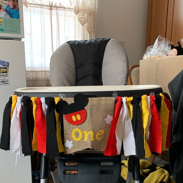 High Chair Banner Mickey Mouse for One Year Old Baby Boy 1st Birthday ...