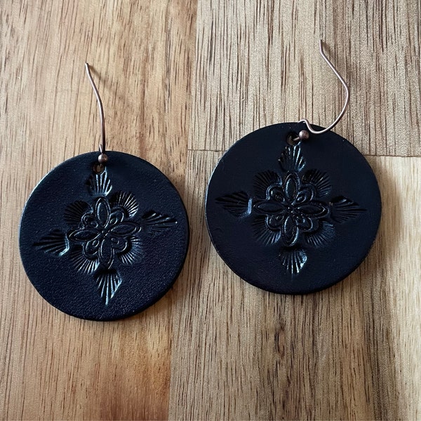 Hand Tooled Mandala Leather Teardrop Earrings in Caramel Brown, Western ...