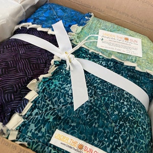 Amethyst Isles Large Rag Quilt Throw Teals Aqua Pinks Rose Spicy Browns Cream - Etsy