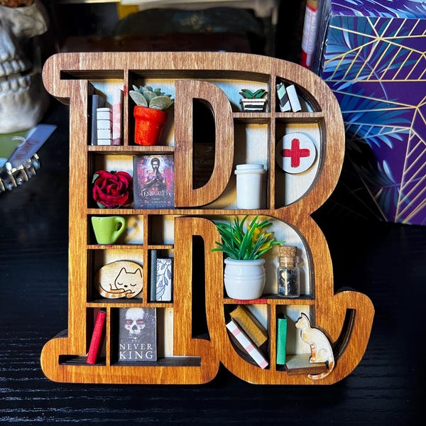 Miniature Bookshelf and Books, Letter Bookish Gifts for Book Lover ...