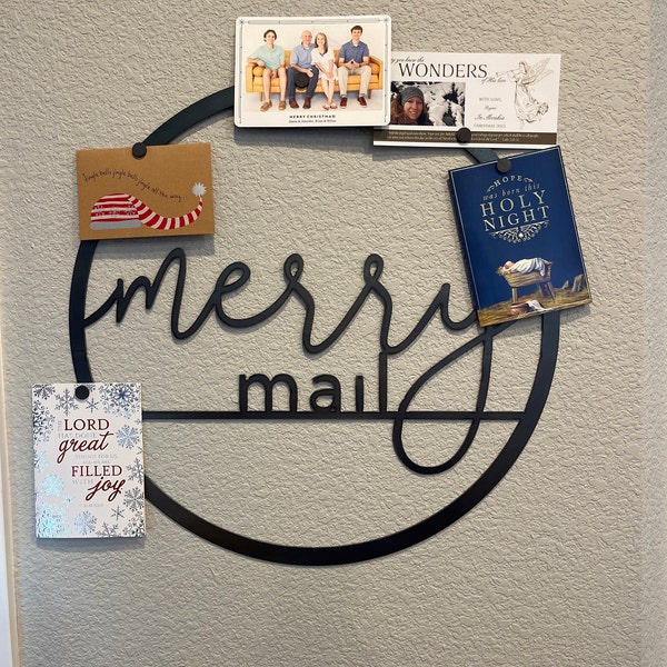 Merry Mail Christmas Card Display - Script Font - Etsy