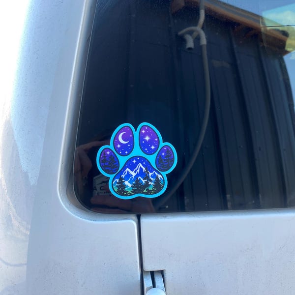 Paw Print Sticker, Holographic Dog Sticker, Hiking Vinyl Sticker, Dog ...