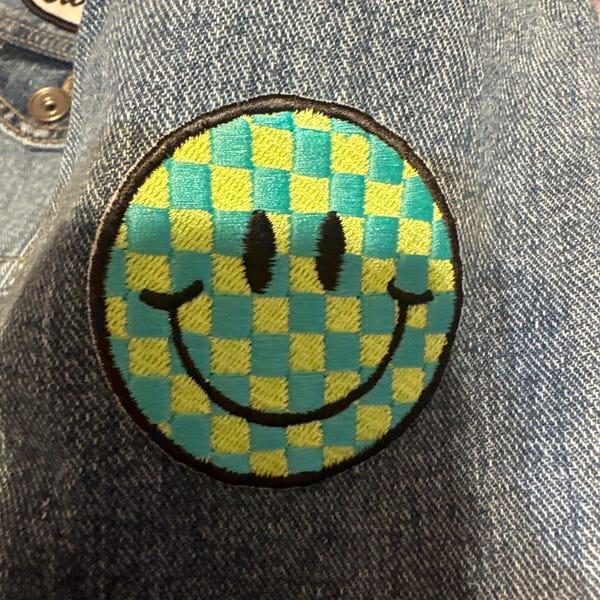 Checkered 2.5 Inch Happy Face Iron-on Patch | Summer Camp Patches ...