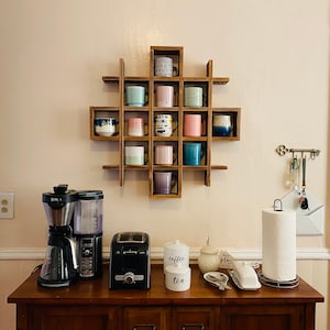Special Shape Wooden Shelf, Coffee Tea Mug Storage, Wall Mounted Coffee ...