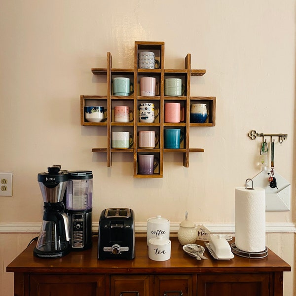 Special Shape Wooden Shelf, Coffee Tea Mug Storage, Wall Mounted Coffee ...