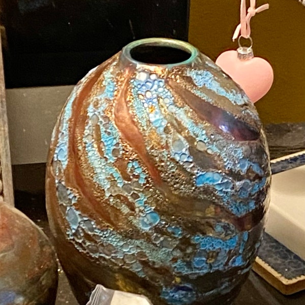Raku Copper Matte Vase 7 X 7 - Etsy
