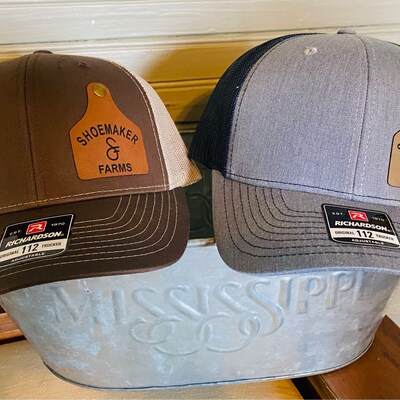 4 Custom Cattle Tag Hat, Hat , Cap, Leather Engraved, Leather Patch Hat ...