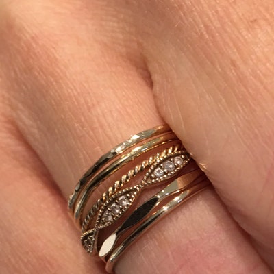 Thin Gold Stacking Rings, Set of 4 Dainty Stack Rings 2 Hammered Stack ...