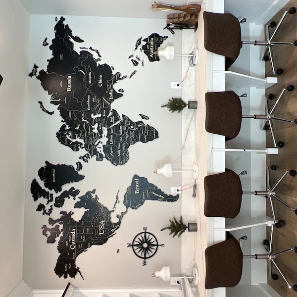 Large World Map Wall Hangings, Wood World Map With Borders, Countries ...