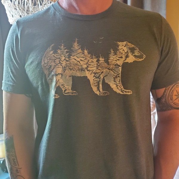 Bear Forest T Shirt - Bear Map Print Graphic Shirt - Nature Adventure ...