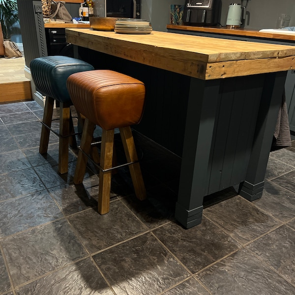 Leather Breakfast Bar Kitchen Counter Stool - Wood Legs Pommel Horse ...