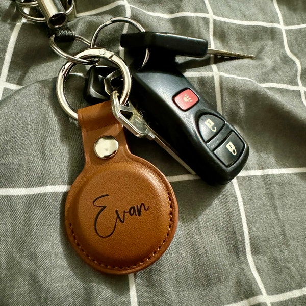 Personalized AirTag Holder, Custom AirTag Keychain, Vegan Leather ...