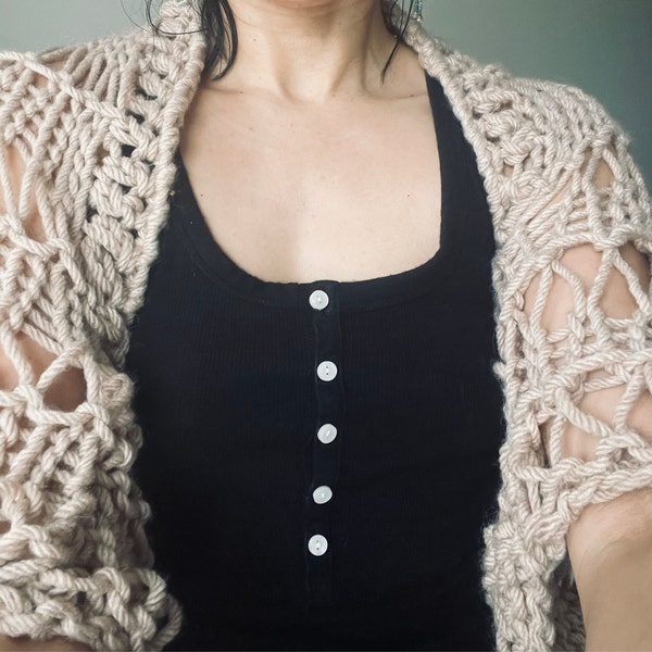 Knitting Pattern Braided Cable Shrug Chunky Sleeve Bulky Boho Cabled ...