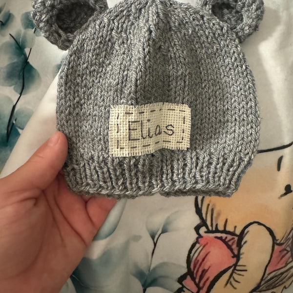 Name Tag ONLY Custom Wording Hand Embroidered Stitched Baby Hats Tags ...