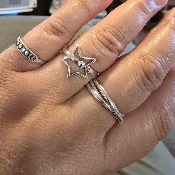 Sterling Silver Open Star Ring: CZ Accent Boho Band - Etsy