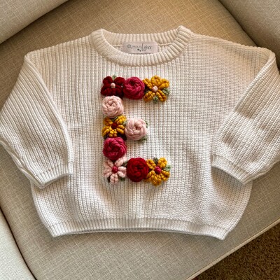 Custom Hand Embroidered Toddler and Baby Name Sweater, Oversized Kids ...