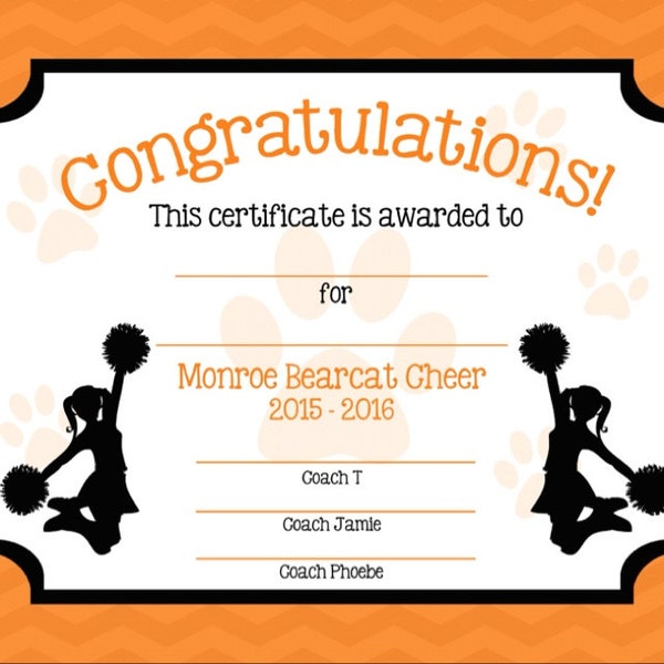 Cheerleading Cheer Award Certificate, Dance Gymnastics Award ...