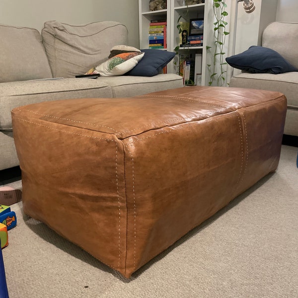 Rectangular Leather Pouf, Rectangular Ottoman in Premium Leather ...