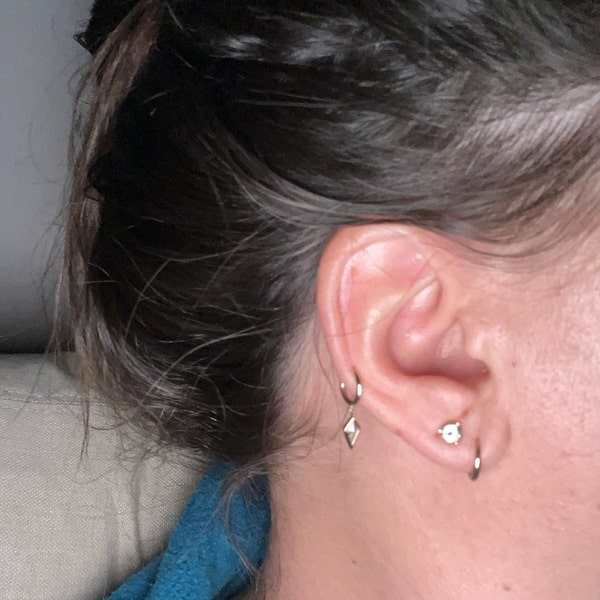 14K Solid Gold Dangle Charm Hoop Earring Dainty Drop Earring Dangle ...