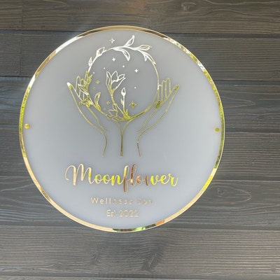Personalized Frosted Acrylic Business Sign With Golden Lettering and ...