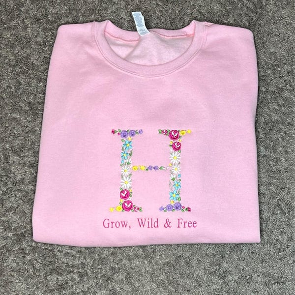 Machine Embroidery LETTER H Uppercase 15cm/6"tall Dainty Floral Font ...