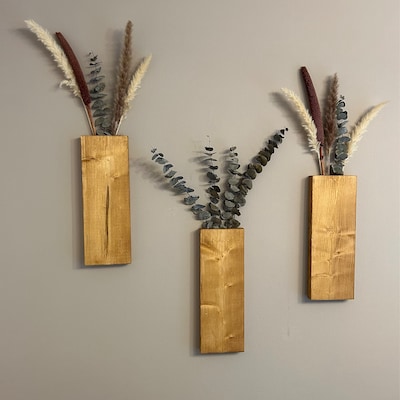 Wooden Wall Pockets for Plants Wooden Hanging Vase Handcrafted Unique ...