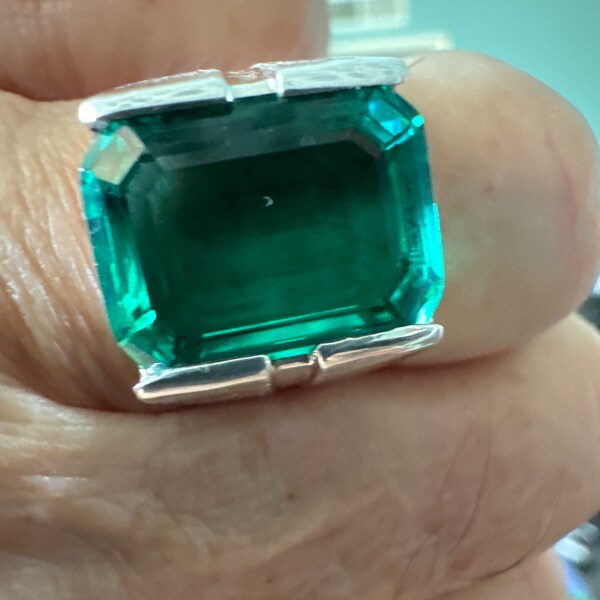 12 Carat Rare Deep Blue London Topaz Mens Square Shape Ring Sterling ...