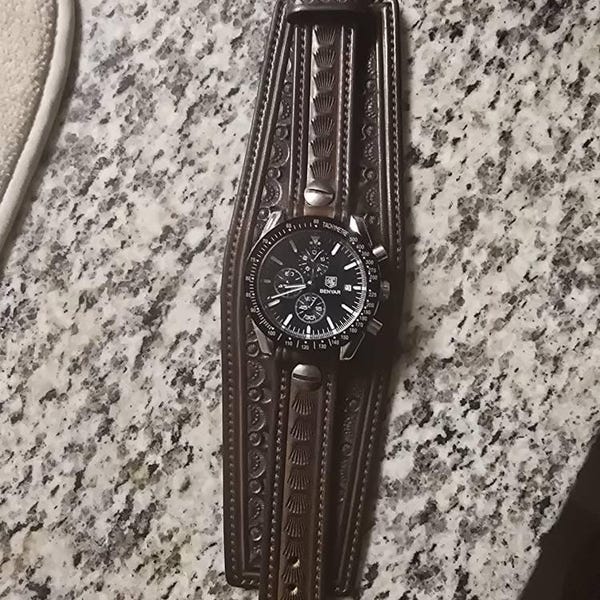 Vintage Tooled Leather Cuff Watch: Western Cowboy Style - Etsy