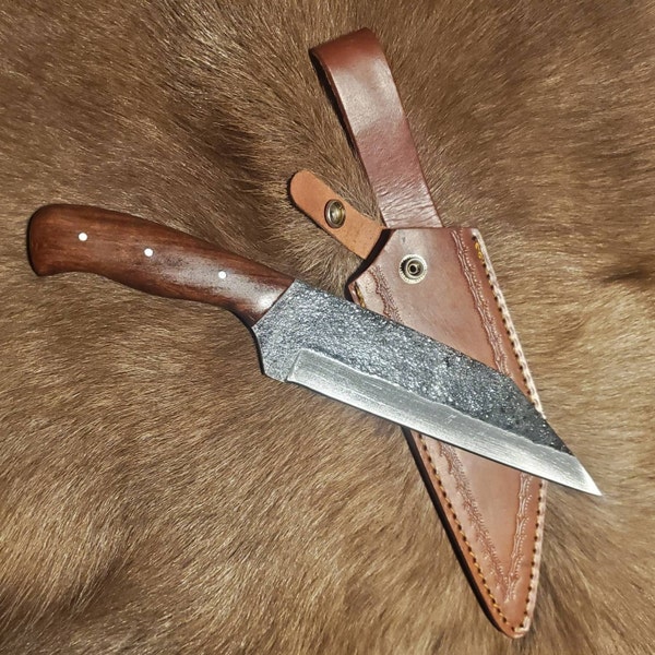 Handmade Damascus Kabar Bowie Knife With Leather Sheath Hunting Knife ...