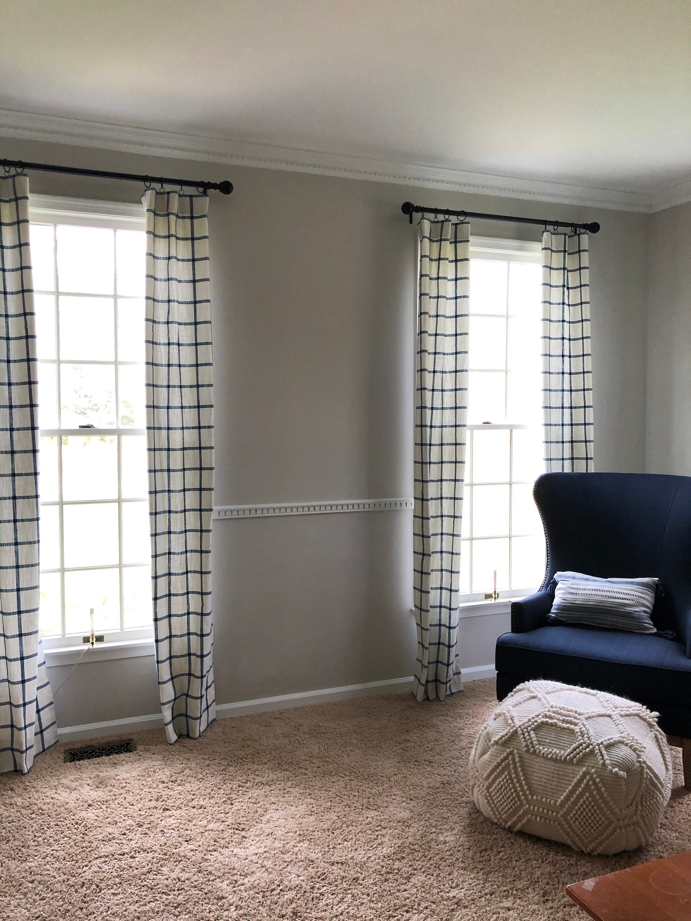Blue Plaid Slub Rod-pocket Curtains Denim Blue Buffalo Check | Etsy